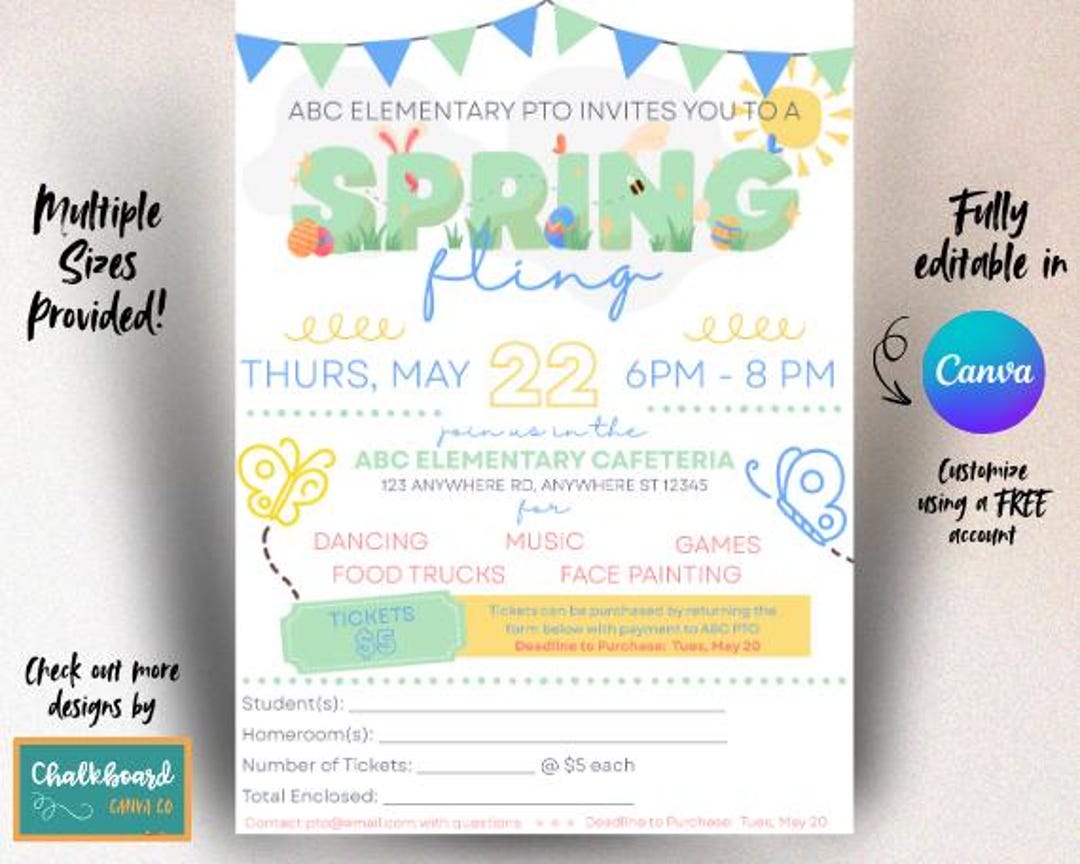 Editable Spring Fling Flyer | Canva Spring School Dance Template | PTO ...