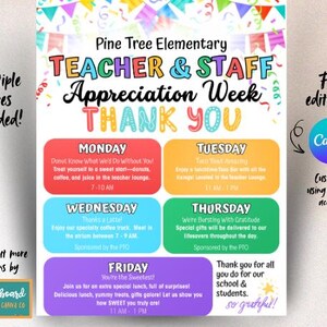 Editable Colorful Teacher and Staff Appreciation Itinerary Template ...