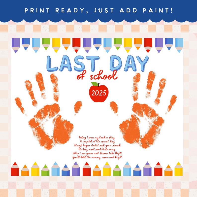 Last Day of School Keepsake Printable Handprint Art & Poem Memory Book ...