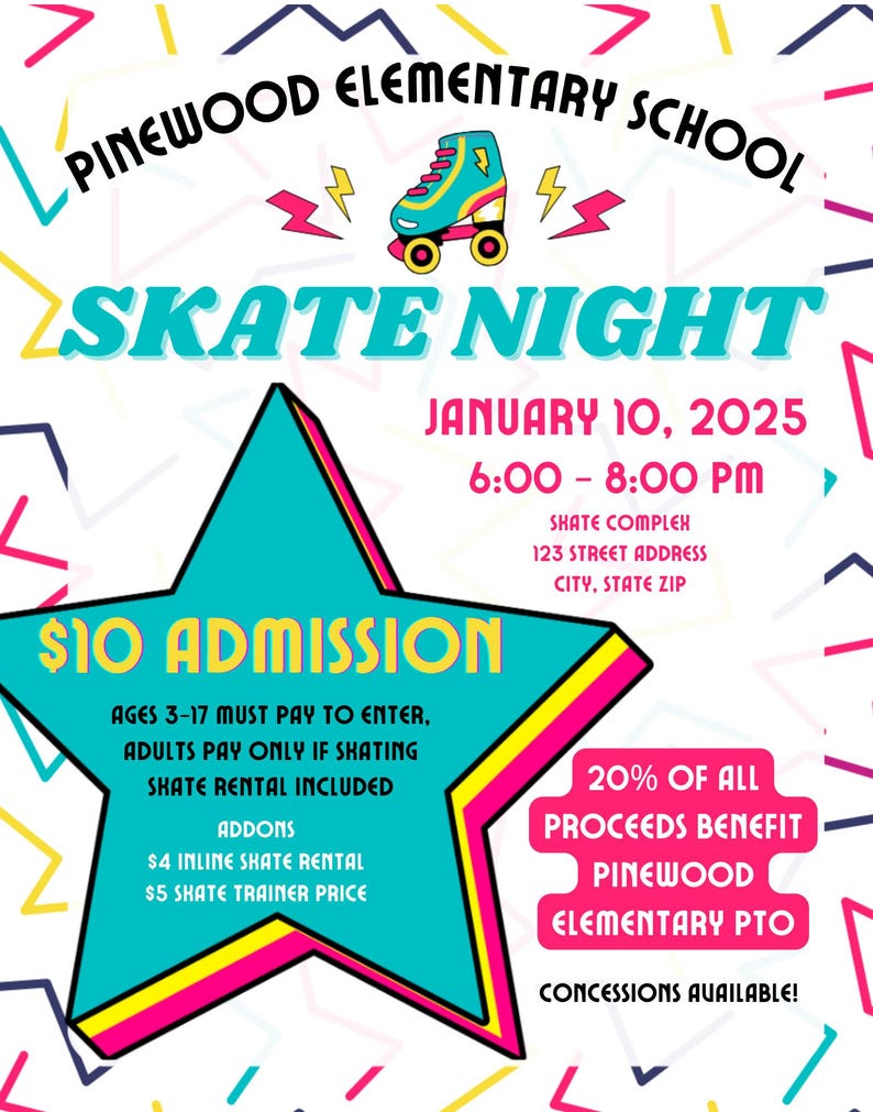 Editable Skate Night Template | Canva School Fundraiser | Printable ...