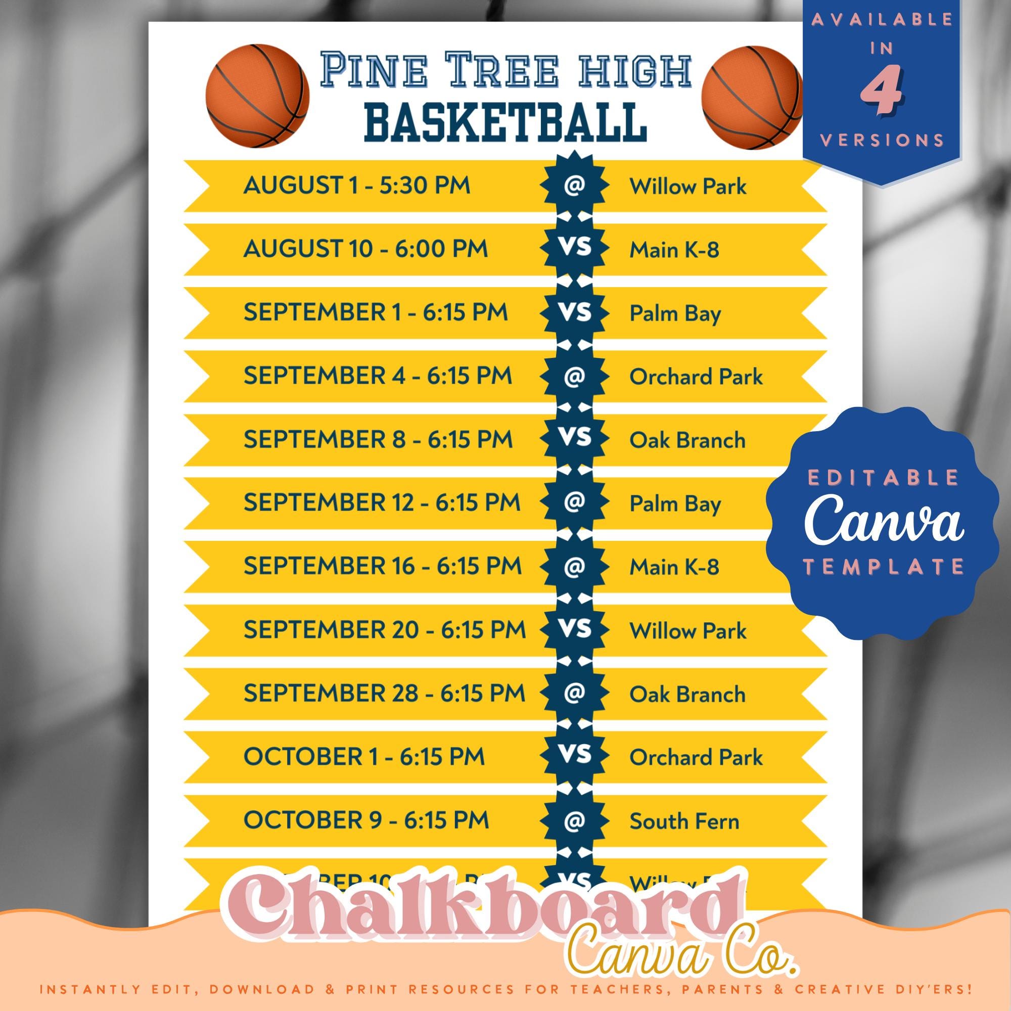 Editable Basketball Schedule Template: Canva Sports Team Itinerary ...