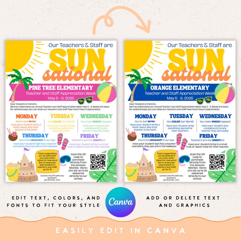 Beach Teacher Appreciation Week Itinerary Poster: Editable Template ...