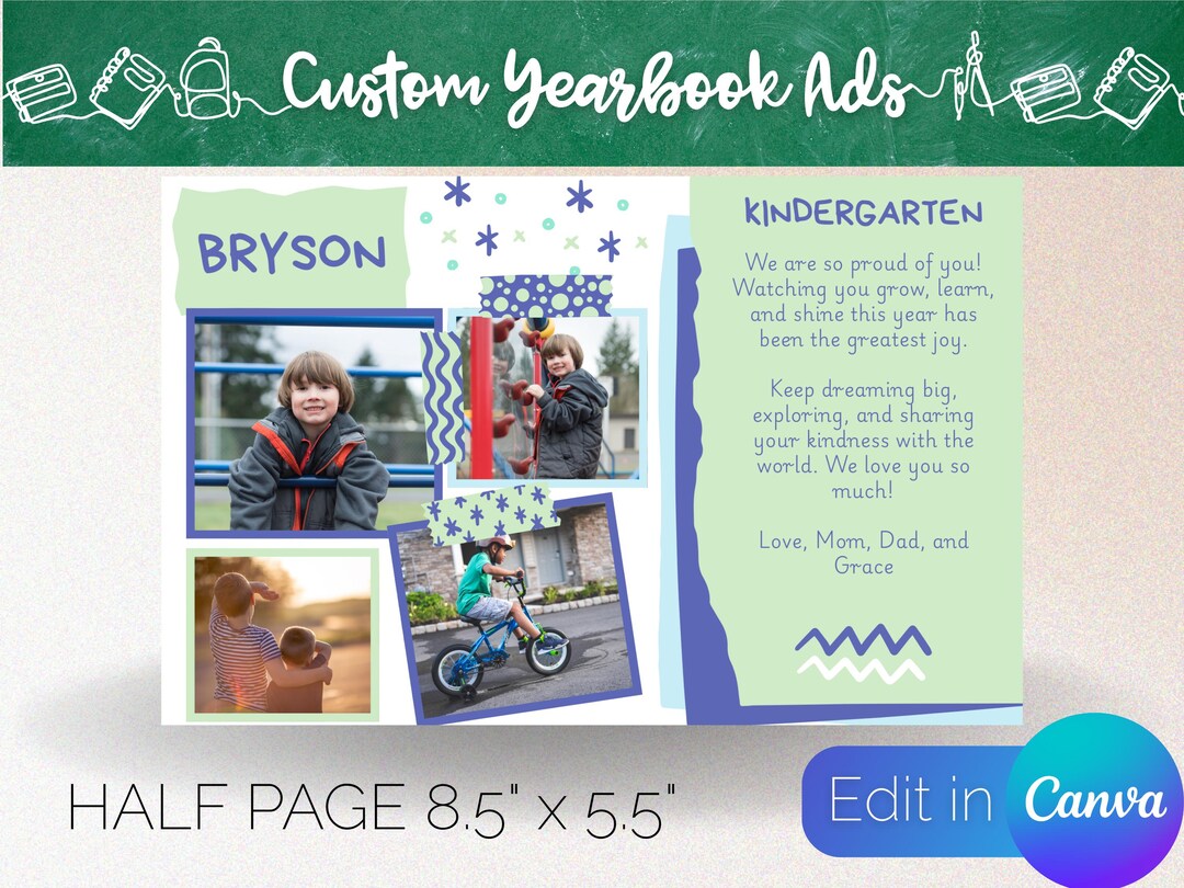 Editable Half Page Yearbook Ad Template | Prek, Kindergarten, Senior ...