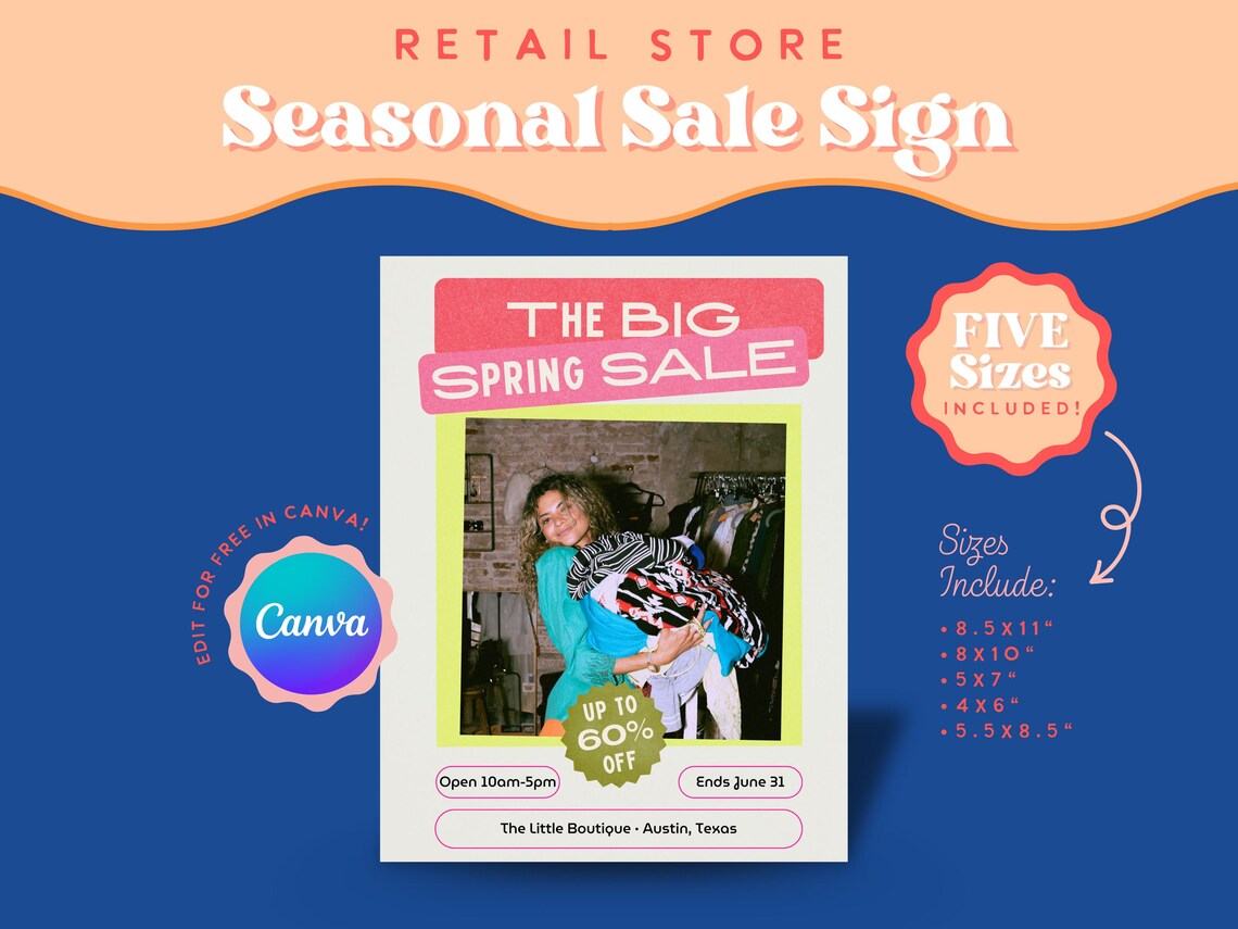 Editable Boutique Sale Sign Templates | Seasonal Retail Fashion Store ...