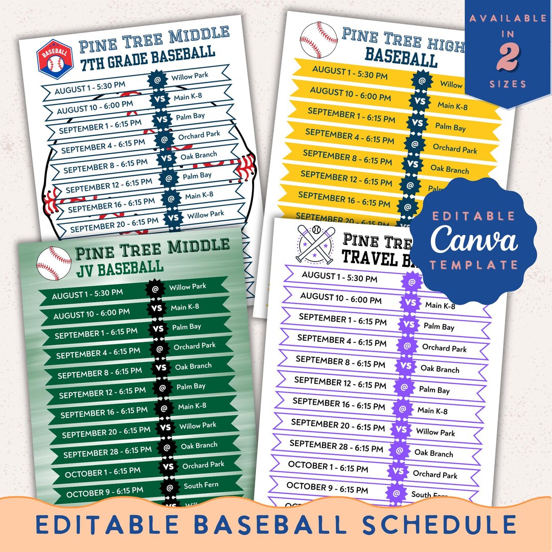 Editable Baseball, Softball, T-ball Schedule Template Bundle | Sports ...