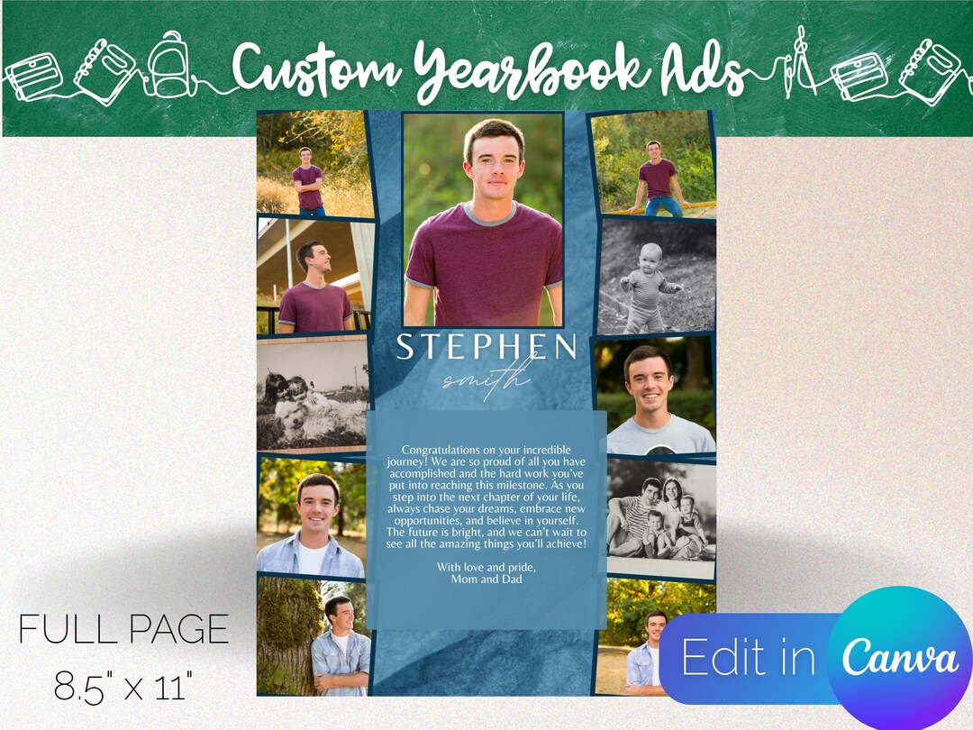Editable Senior Yearbook Ad Template: Modern Photo Tribute (digital ...