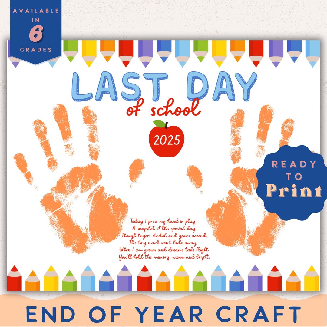 Last Day of School Keepsake Printable Handprint Art & Poem Memory Book ...
