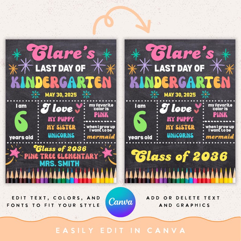 First & Last Day of School Chalkboard Keepsake: Editable Canva Template ...