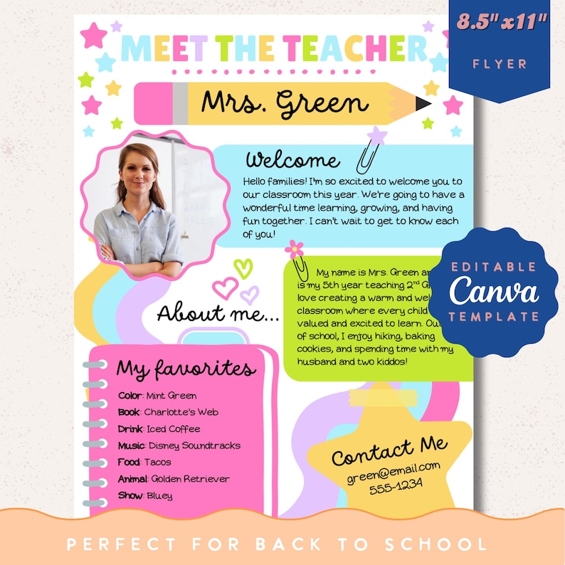 Editable Meet the Teacher Template: Colorful Back to School Welcome ...