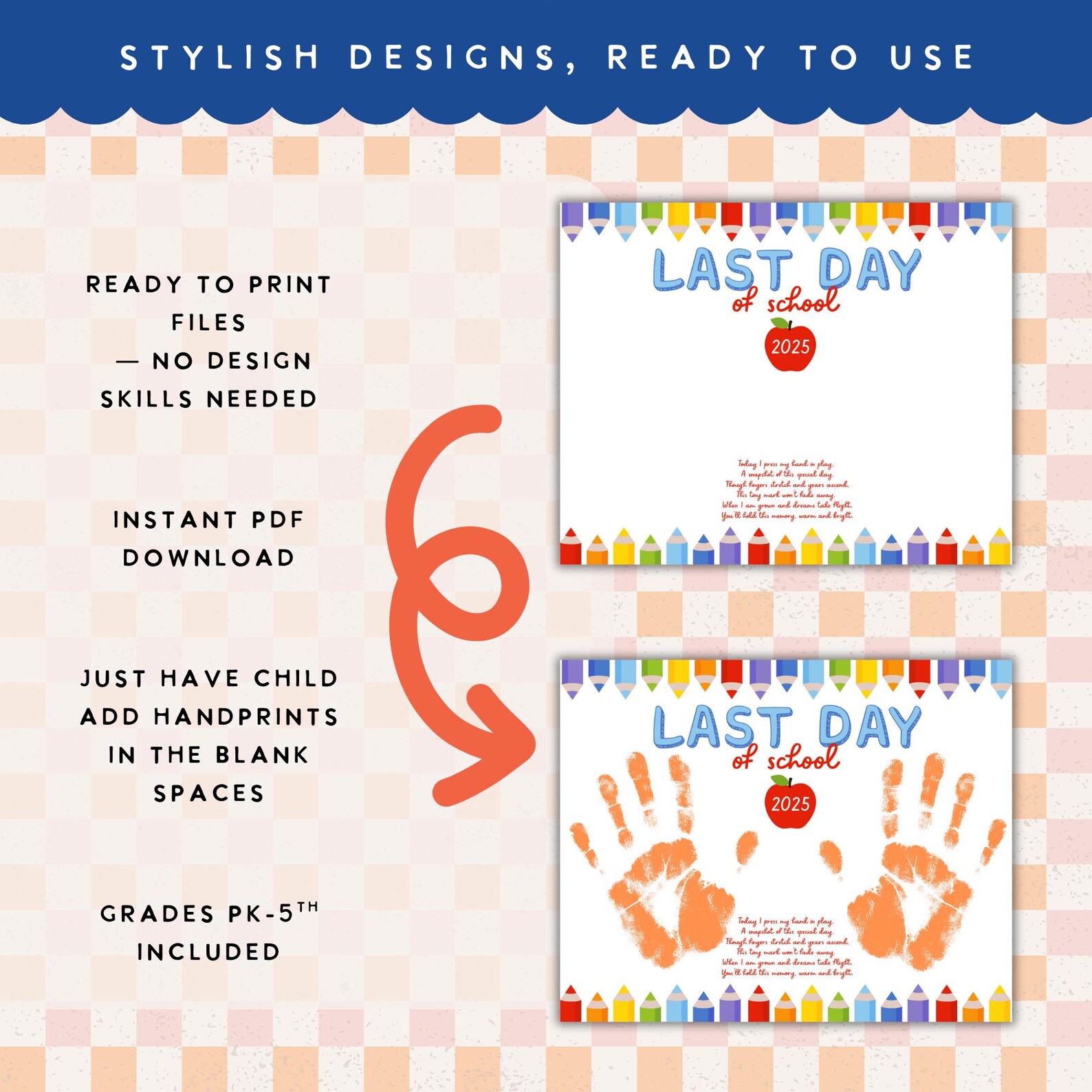 Last Day of School Handprint Art: Keepsake Poem, Prek-5 (PDF Download ...