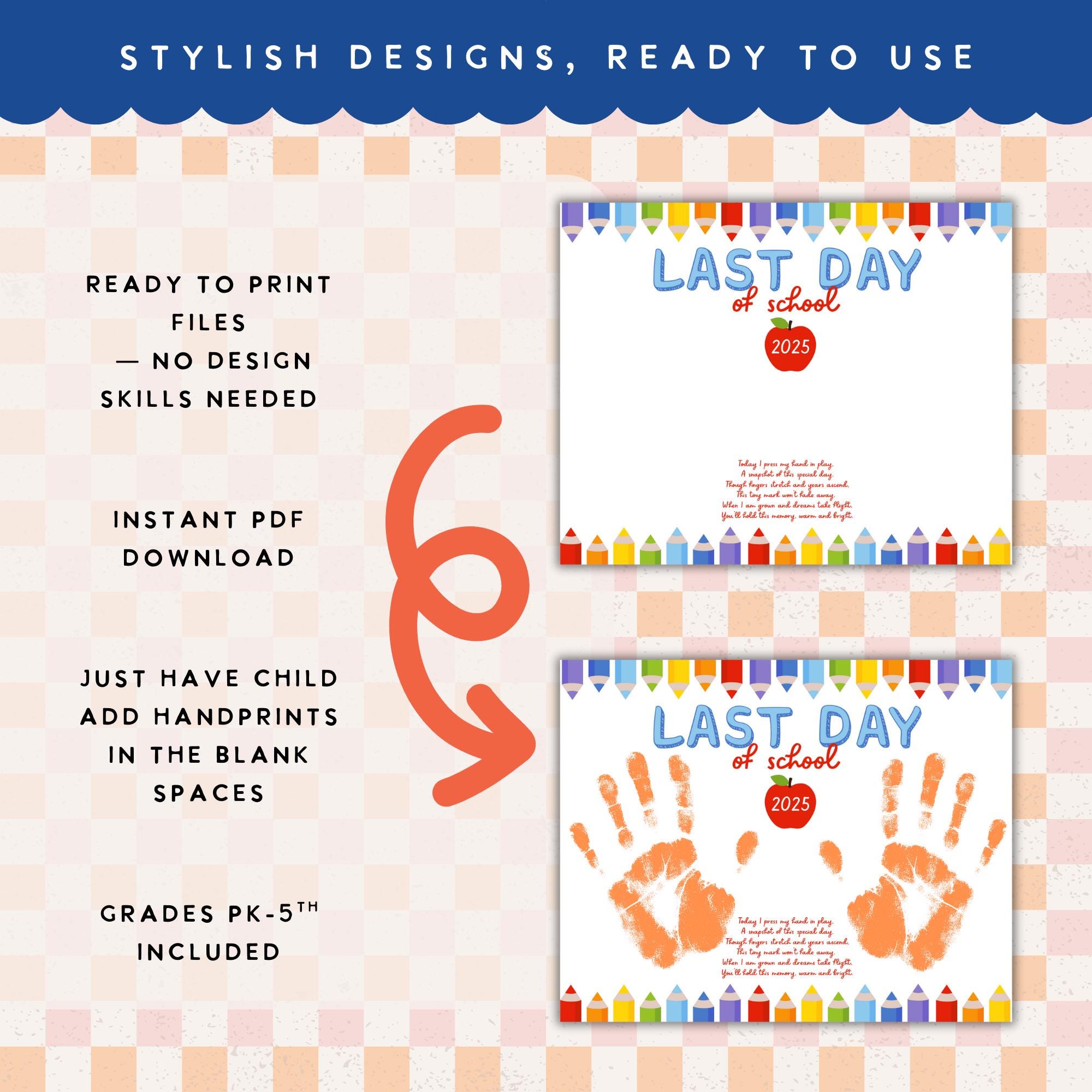 Last Day of School Handprint Art: Keepsake Poem, Prek-5 (PDF Download ...