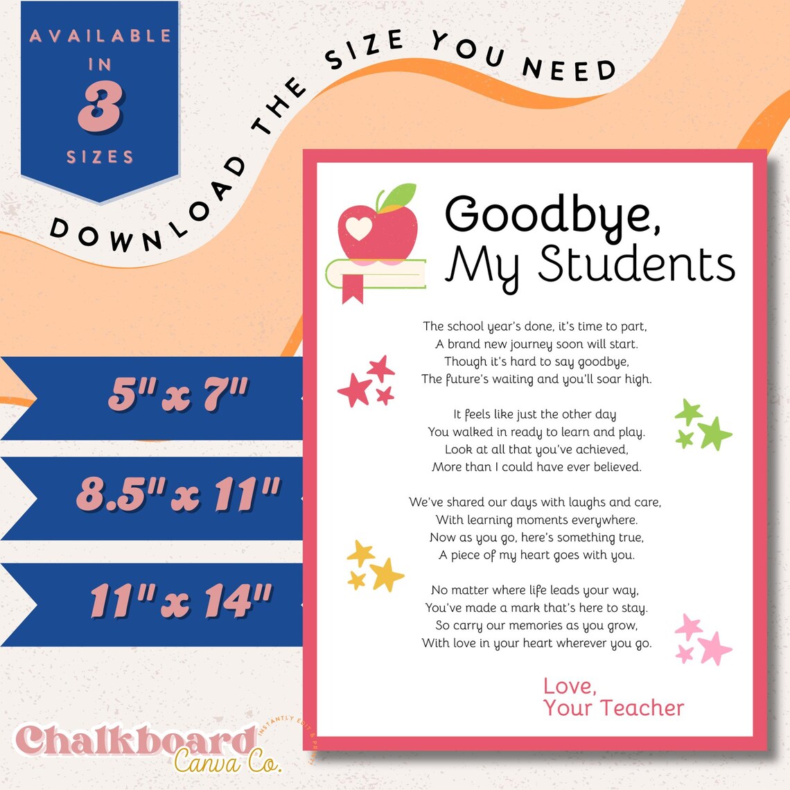 End of Year Student Letter | Teacher Goodbye Poem (canva Editable ...