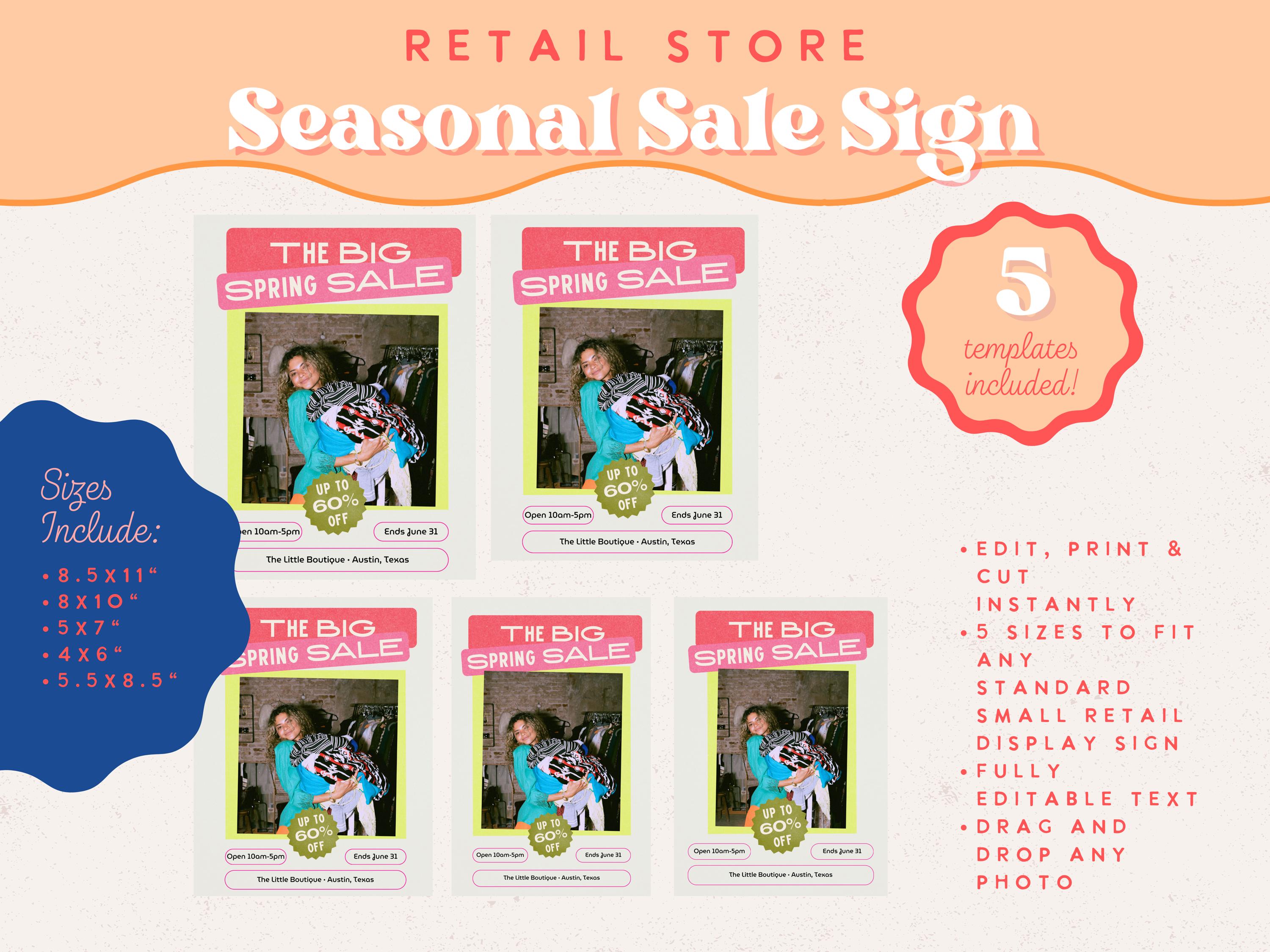 Editable Boutique Sale Sign Templates | Seasonal Retail Fashion Store ...