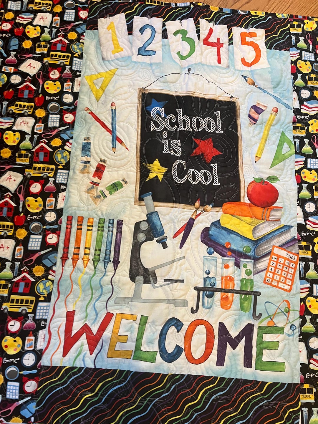 School Quilt, Back to School Quilt, School Theme Wall Hanging Quilt ...