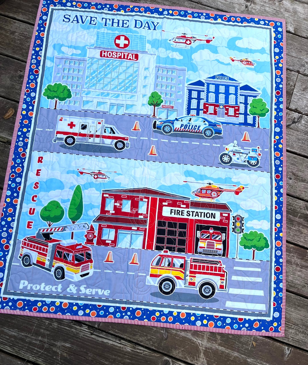 Emergency Vehicle Kids Quilt, Fire Truck Police Paramedics Quilt ...