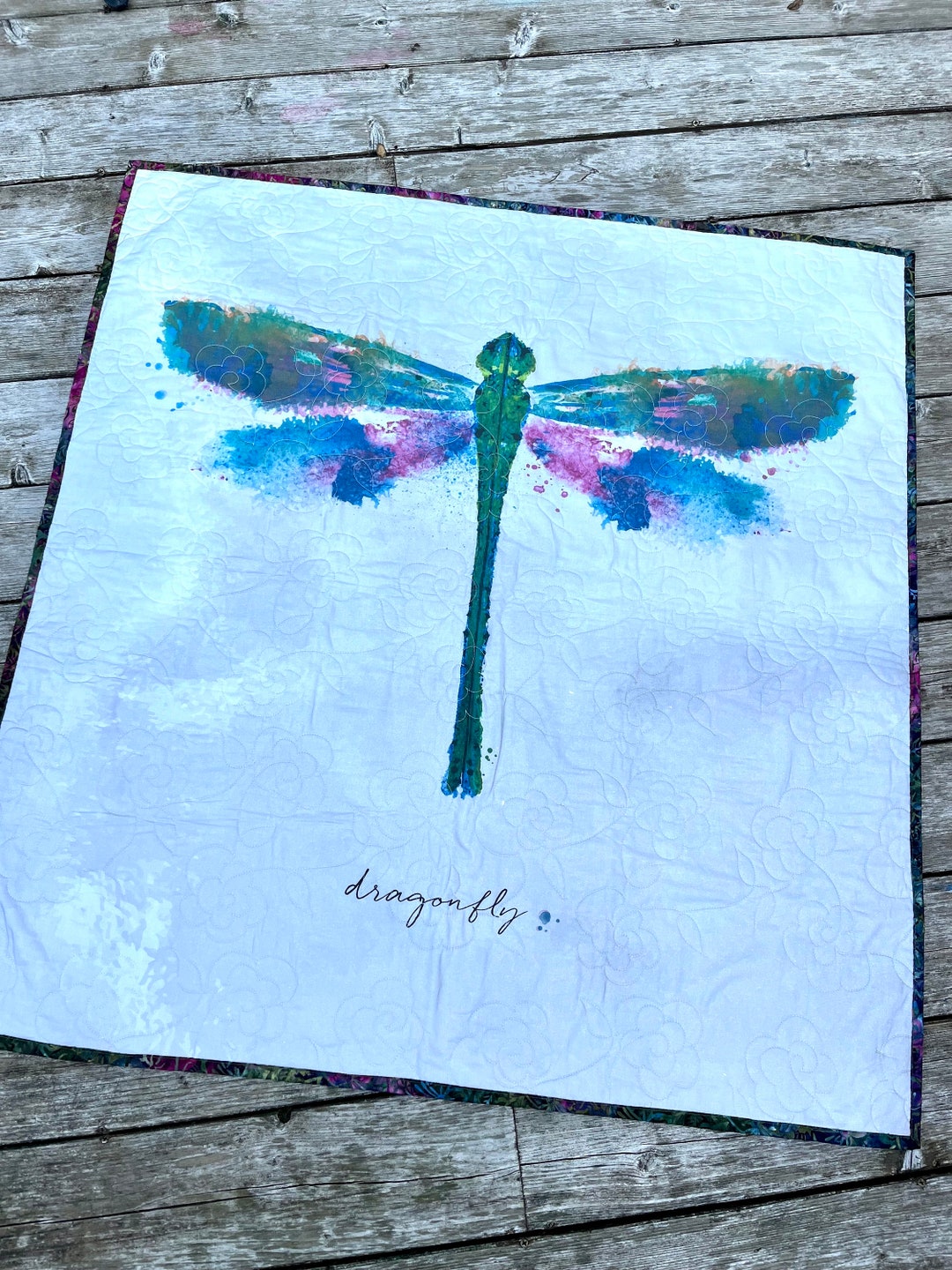 Dragonfly Quilt, Dragonfly, Dragonfly Wallhanging, Modern Watercolor ...