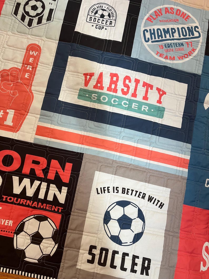 Soccer Quilt: Handmade Patchwork Blanket, Varsity Sport Fan - Etsy