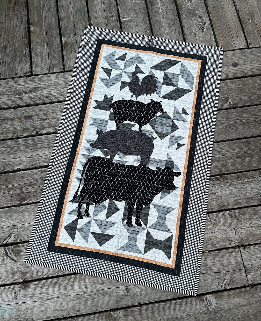 Farm House Table Runner, Barnyard Table Topper Runner, Cow Pig Rooster ...