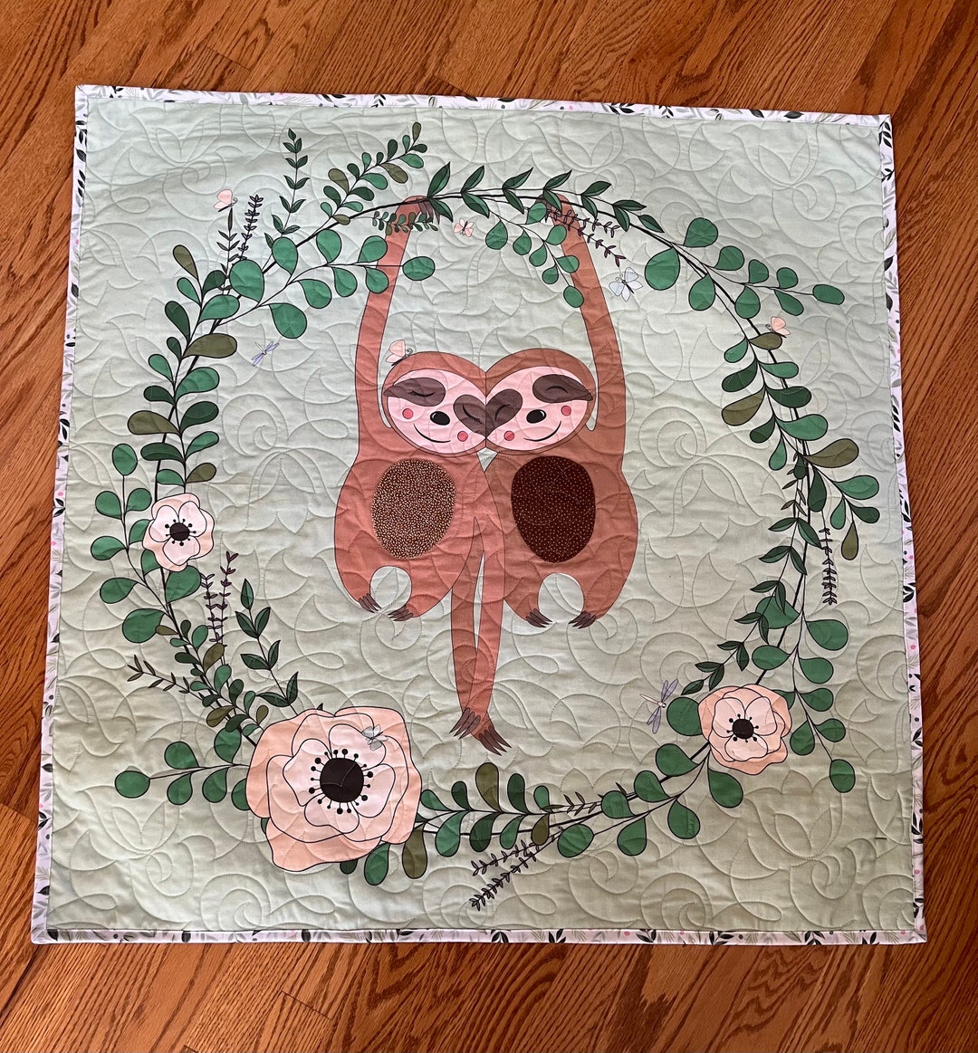 Sloth, Sloth Quilt, Applique Quilted Sloth Blanket, Sloth Wall Hanging ...