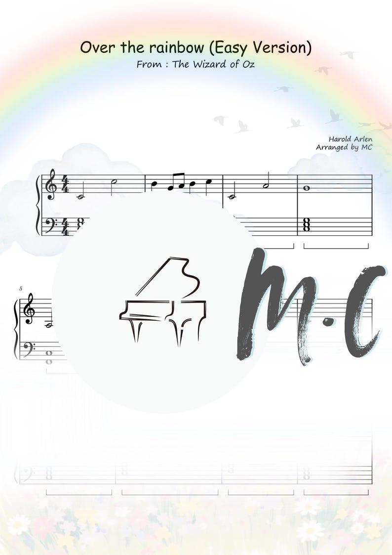 Over the Rainbow Easy Piano Sheet Music |PDF Download - Etsy