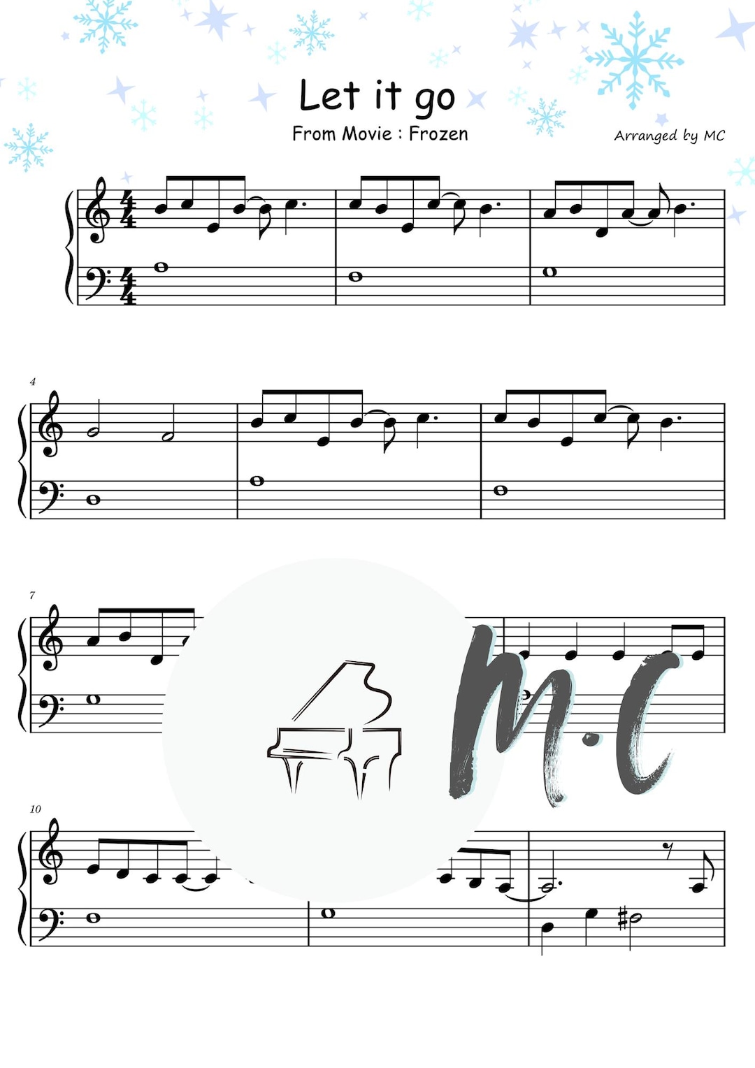 Let It Go Easy Piano Sheet Music: Frozen Solo (PDF Download) - Etsy UK