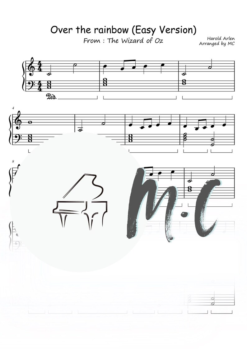 Over the Rainbow Easy Piano Sheet Music |PDF Download - Etsy