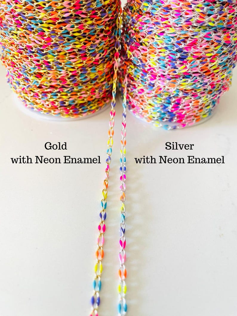Neon Enamel Cable Chain – 18k Gold & Silver Finished, Permanent Jewelry ...