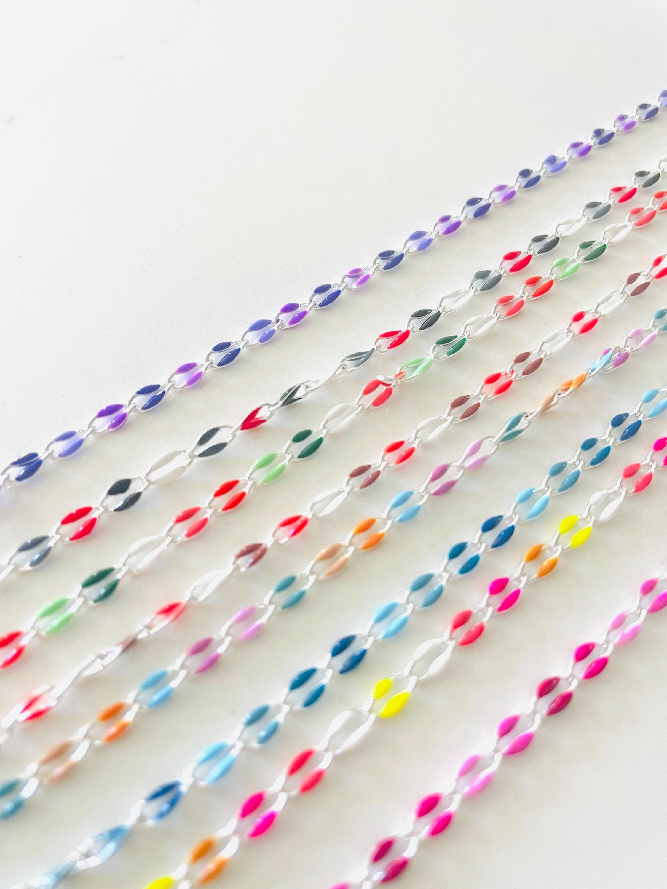 Enamel Chains by the Foot - Multicolor Silver for Permanent Jewelry ...
