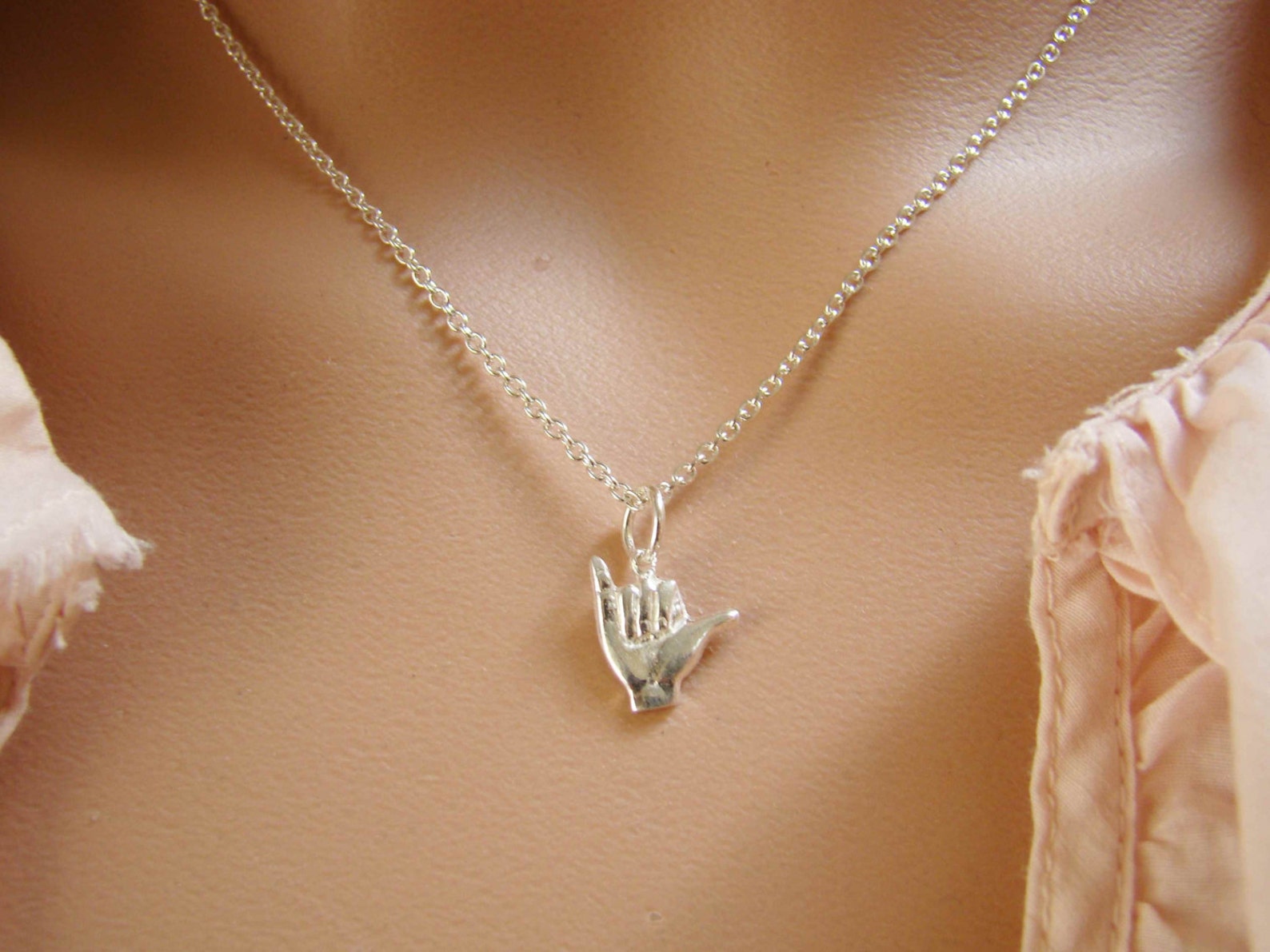 Shaka Necklace in Silver Hang Loose Charm Bridesmaid | Etsy