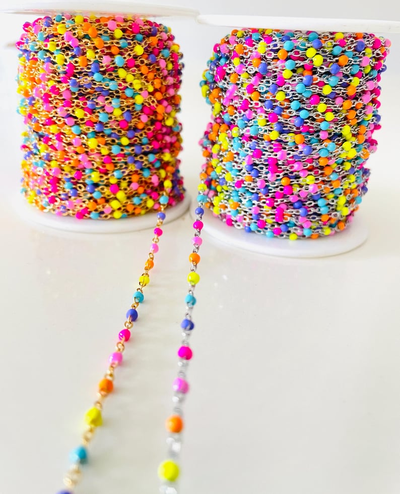 Enamel Ball Chains Neon - Satellite Bead Cable Chain Silver 18k Gold ...