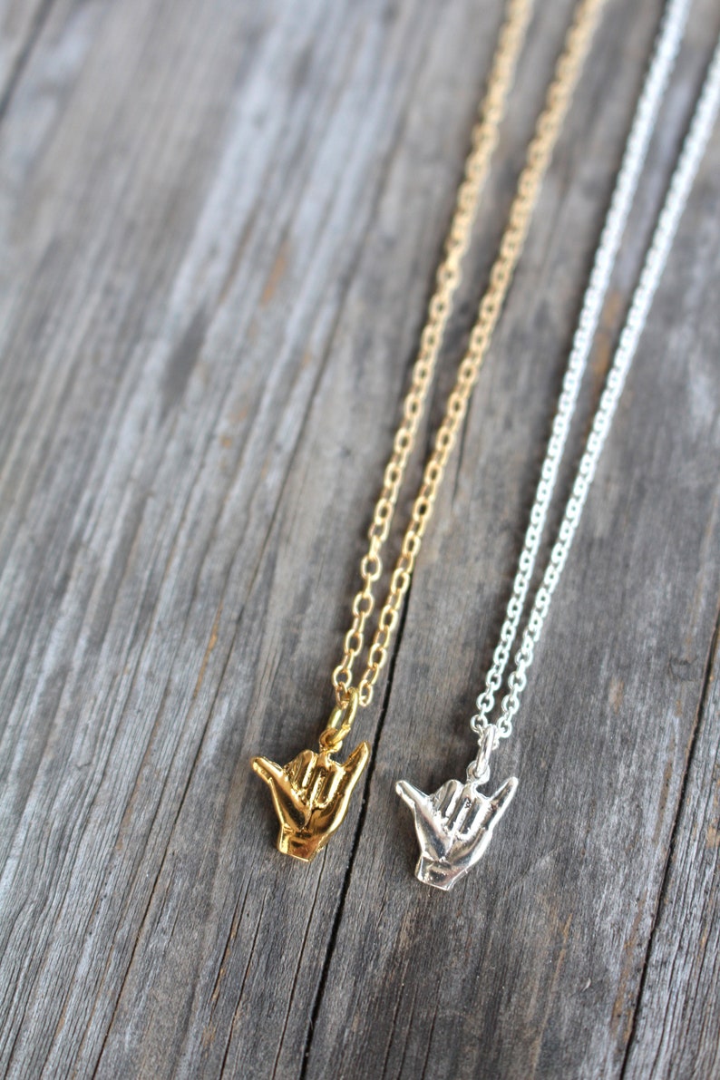 Shaka Necklace in Silver Hang Loose Charm Bridesmaid - Etsy UK