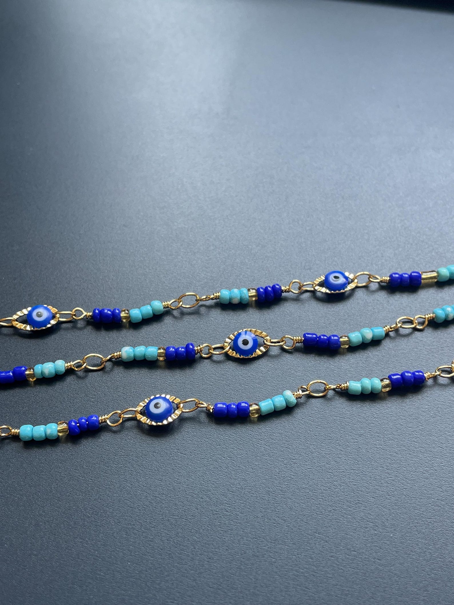 18k Gold Blue Enamel Evil Eye Chain - Beaded Jewelry Making - Etsy