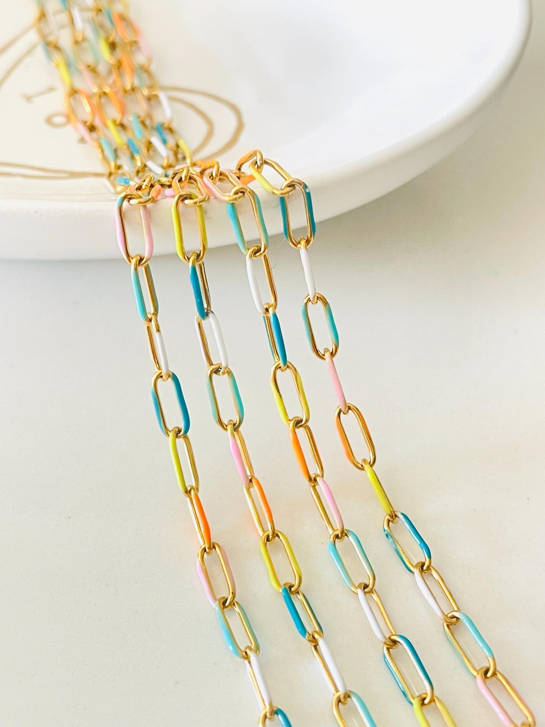 Pastel Multi Color Enamel Gold Paperclip Chain - Wholesale Bulk Chain ...