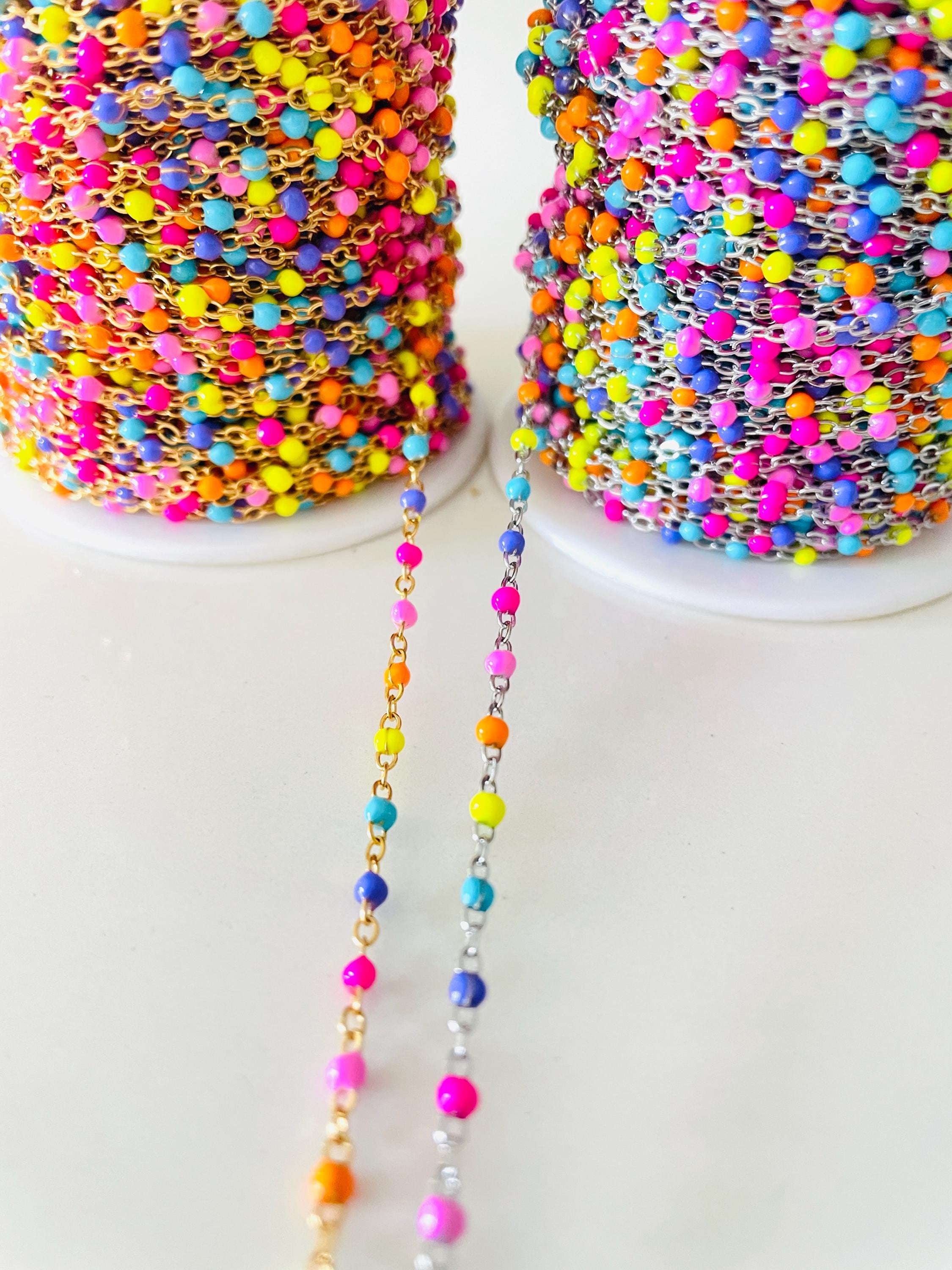 Enamel Ball Chains Neon - Satellite Bead Cable Chain Silver 18k Gold ...