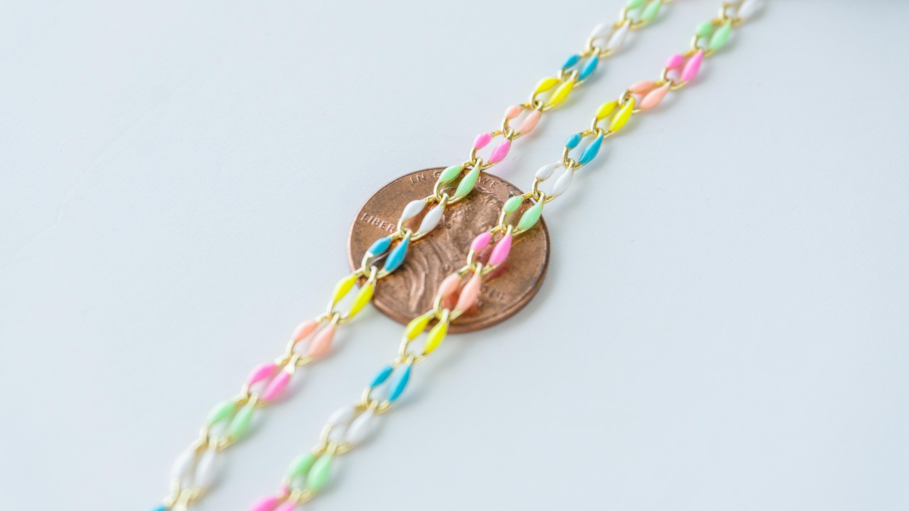 Enamel Chains - Pastel 18k Gold Multi Color - Wholesale Bulk Chain on ...