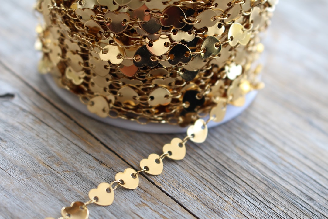 Heart Chevron Link Chain 18k Gold Stainless Steel - 6mm - Sold by the ...