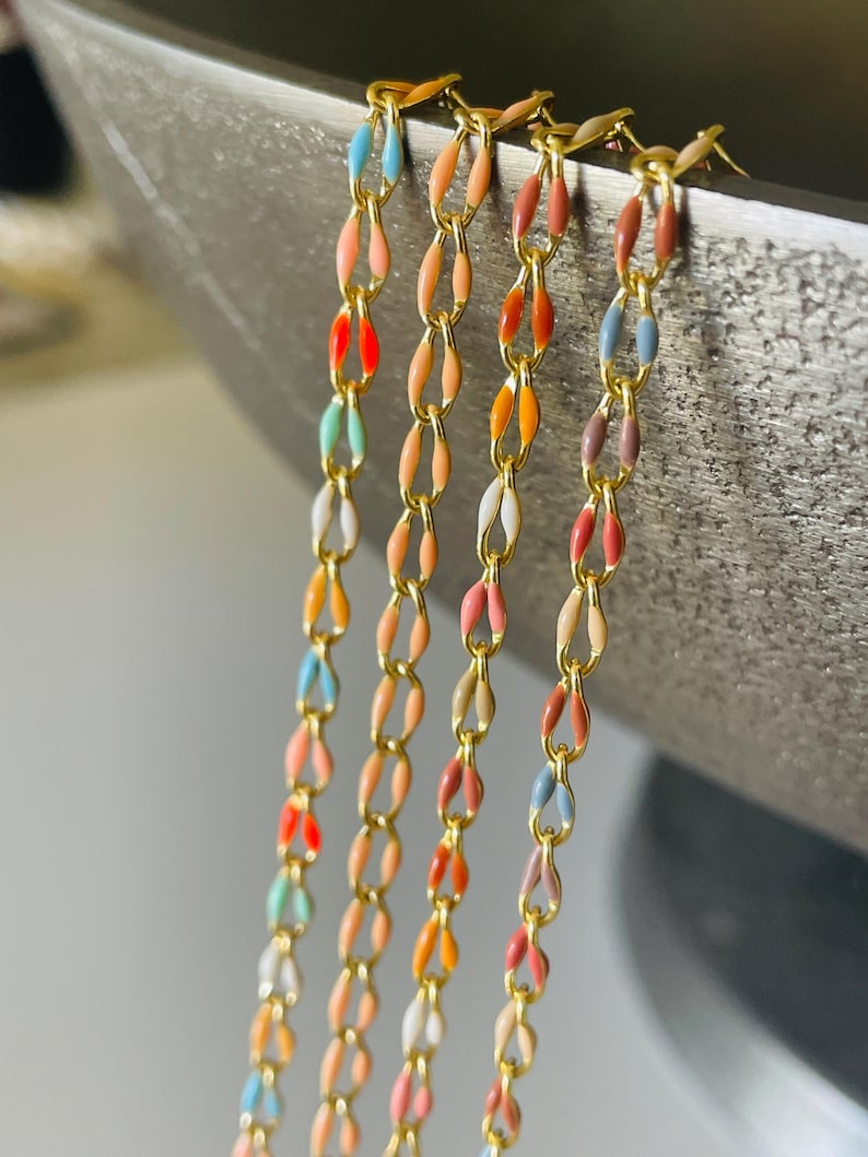 18k Gold Enamel Rolo Chain – Fall Color Jewelry Making by the Foot - Etsy
