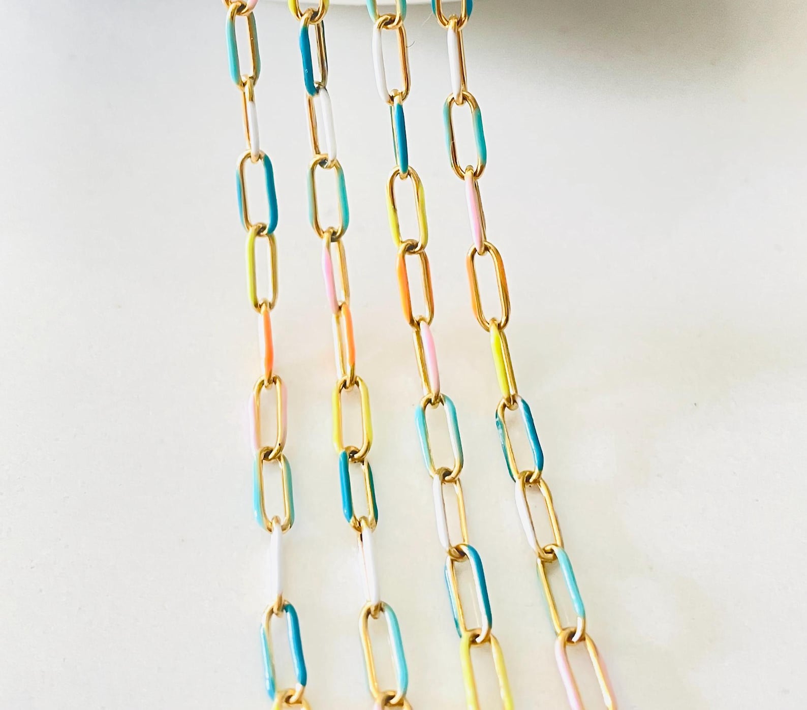 Pastel Enamel Gold Paperclip Chain - Permanent Jewelry Making ...
