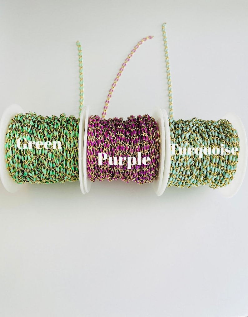 Multi-color Enamel Chains on Spool by the Foot - 18k Gold, Navy, Black ...