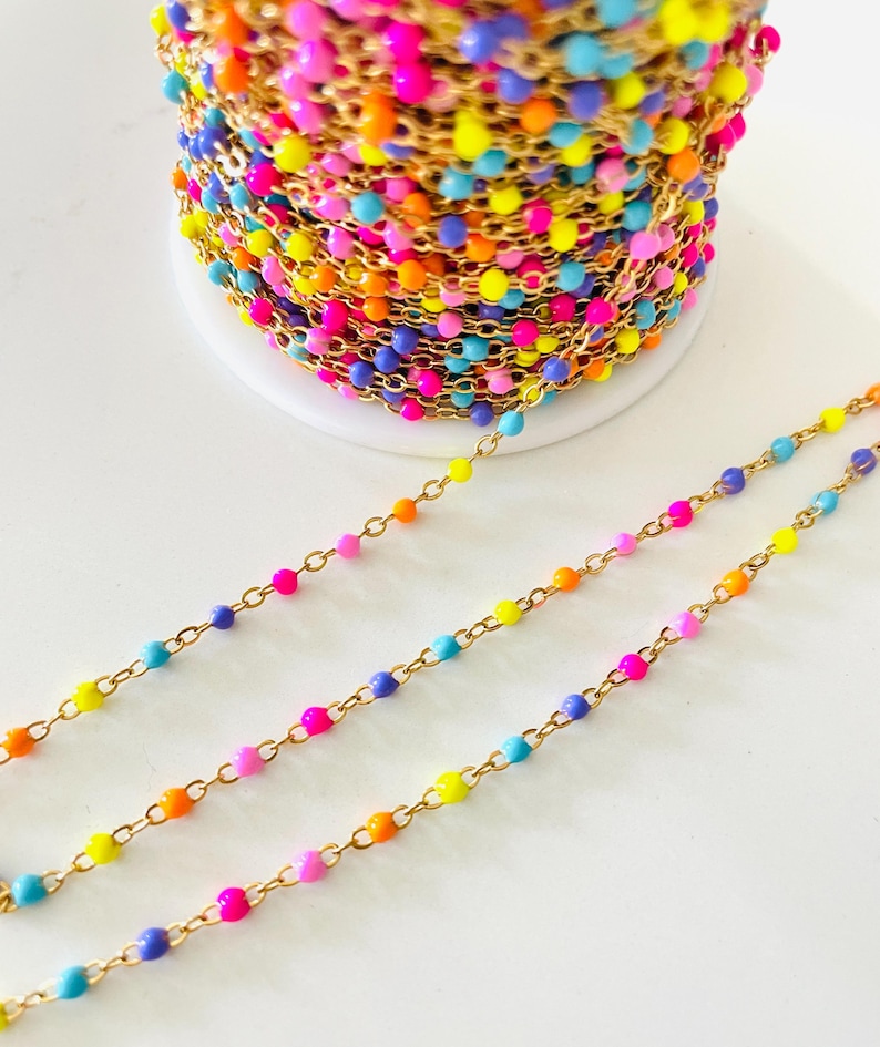 Enamel Ball Chains Neon - Satellite Bead Cable Chain Silver 18k Gold ...