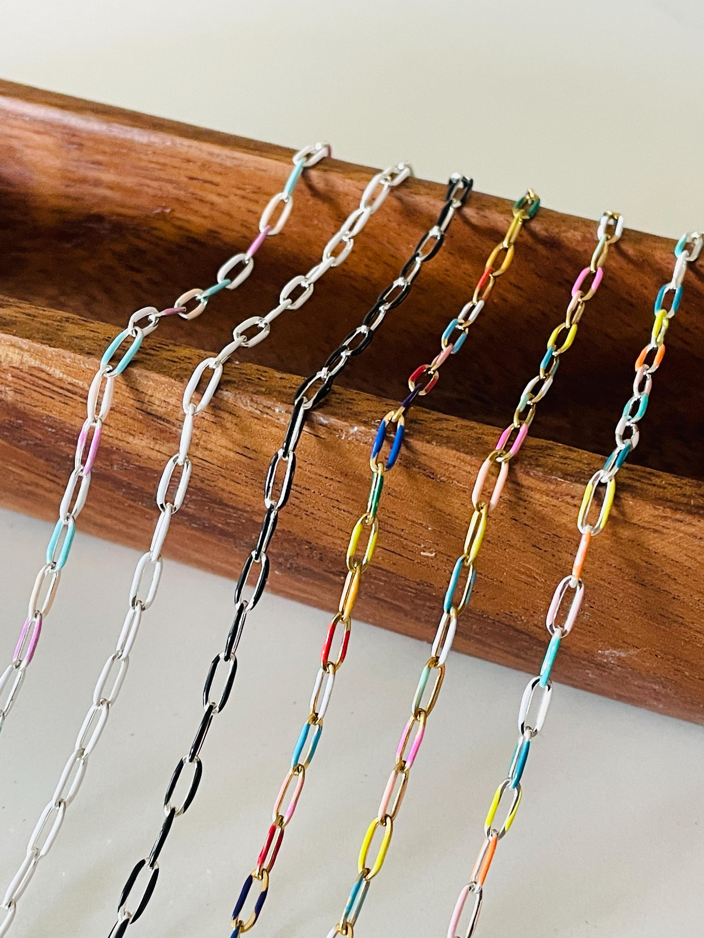 Enamel Paperclip Chain – Pastel & Primary Colors, Gold Rolo Chain Spool ...