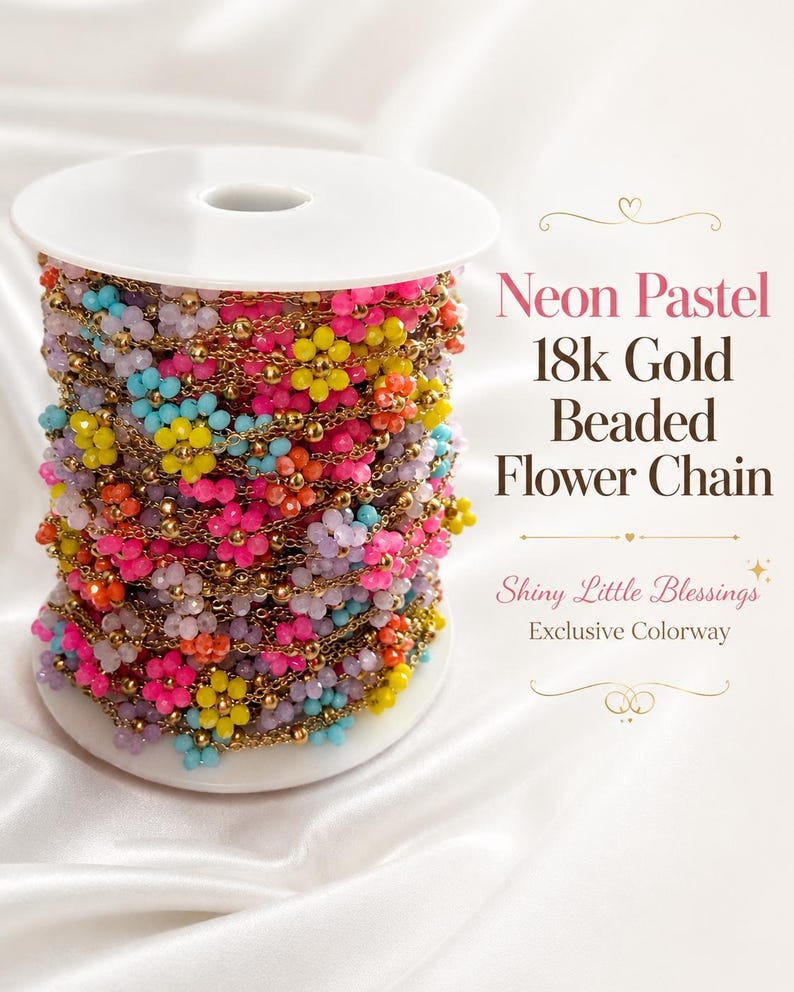 Neon Pastel Beaded Flower Chain – 18k Gold Stainless Steel Satellite ...