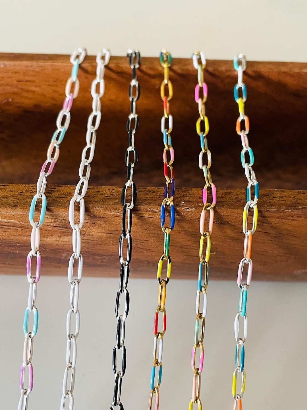 Enamel Paperclip Chain – Pastel & Primary Colors, Gold Rolo Chain Spool ...