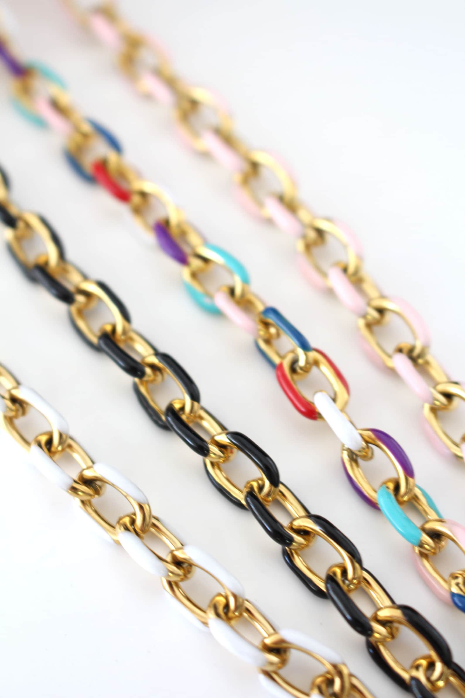 Enamel Gold Chains Pink Purple White Black Multi Colored - Etsy
