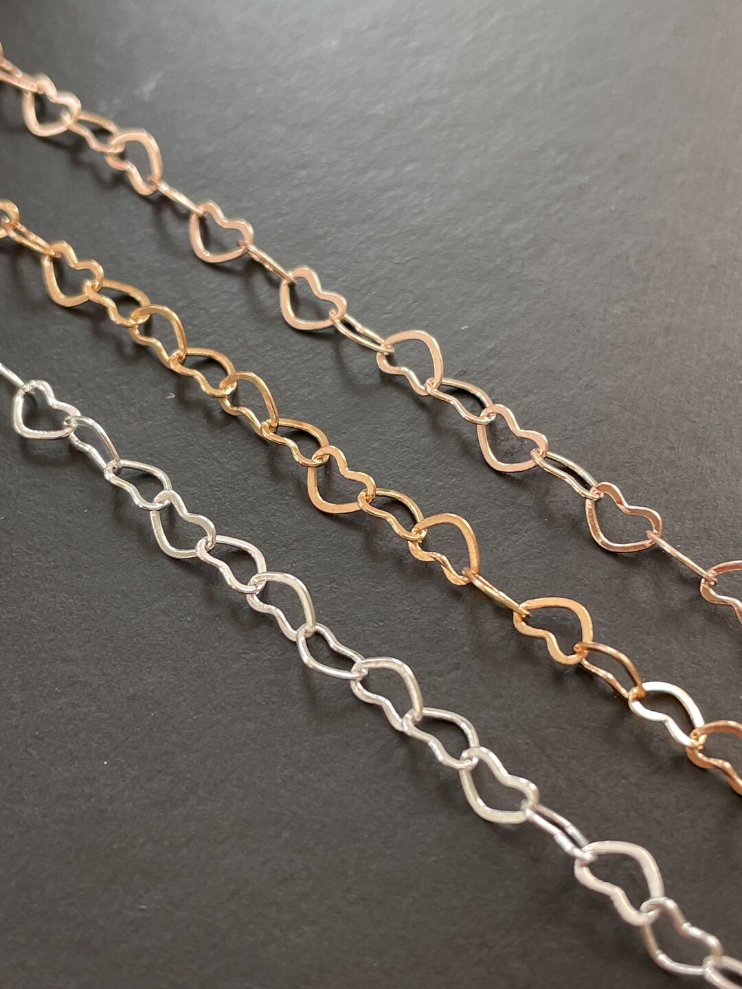 Heart Chains DIY Jewelry Making Supplies 925 Sterling Silver 18k Gold ...