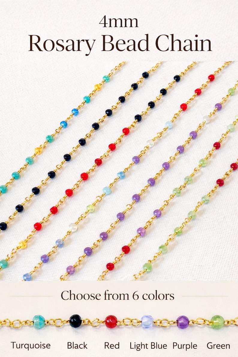 18k Gold Crystal Rosary Bead Chain – Permanent Jewelry Making, Multi ...