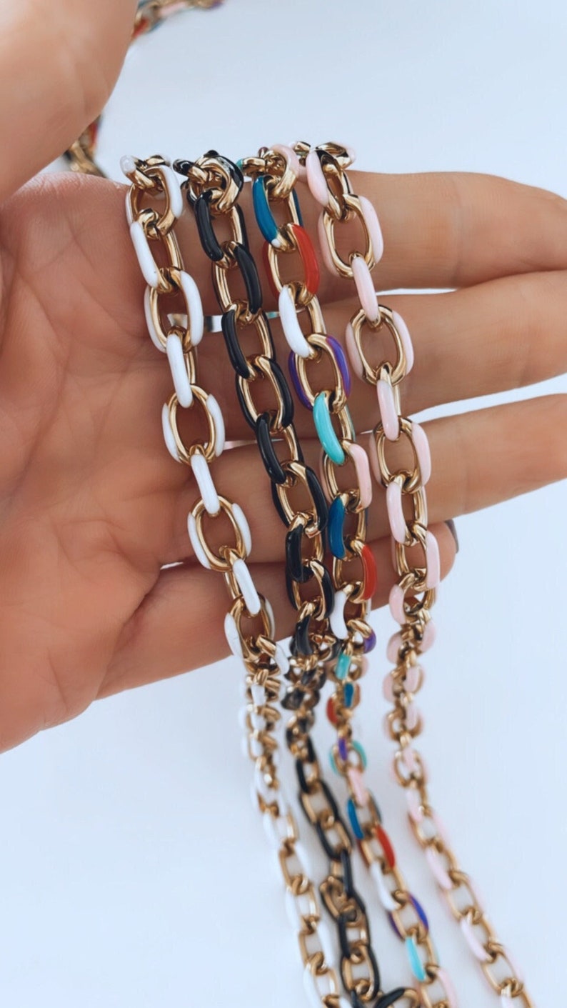 Enamel Gold Chains Pink Purple White Black Multi Colored - Etsy
