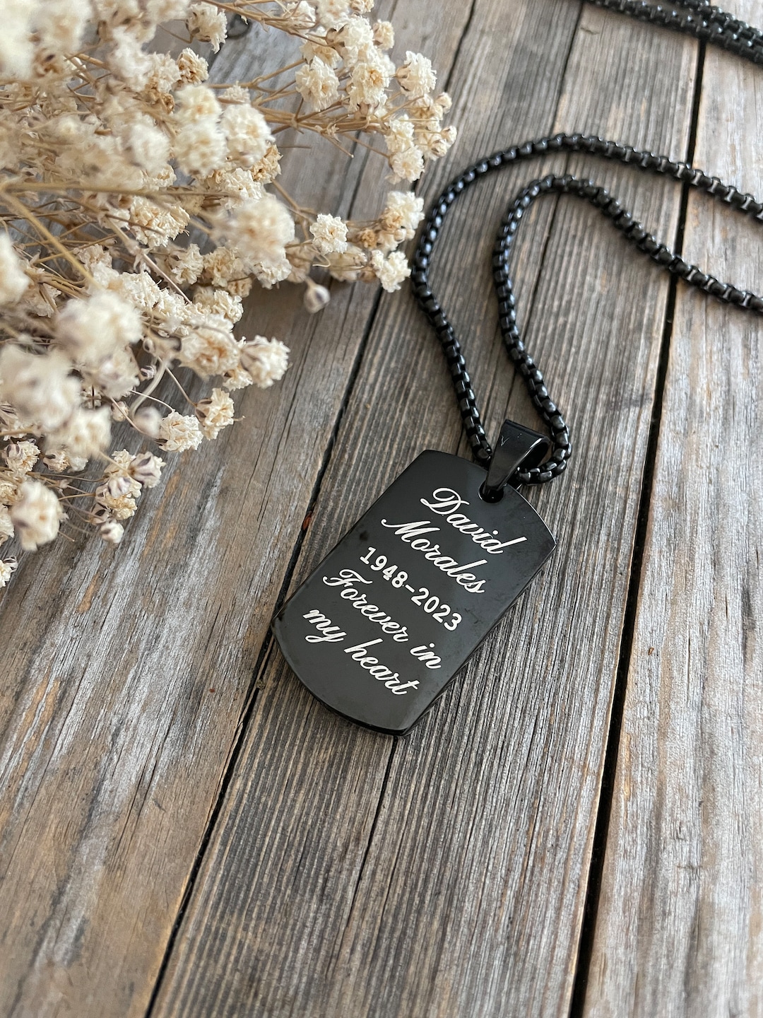 Black Silver Dog Tag Urn Necklace - No Fade No Tarnish Waterproof ...