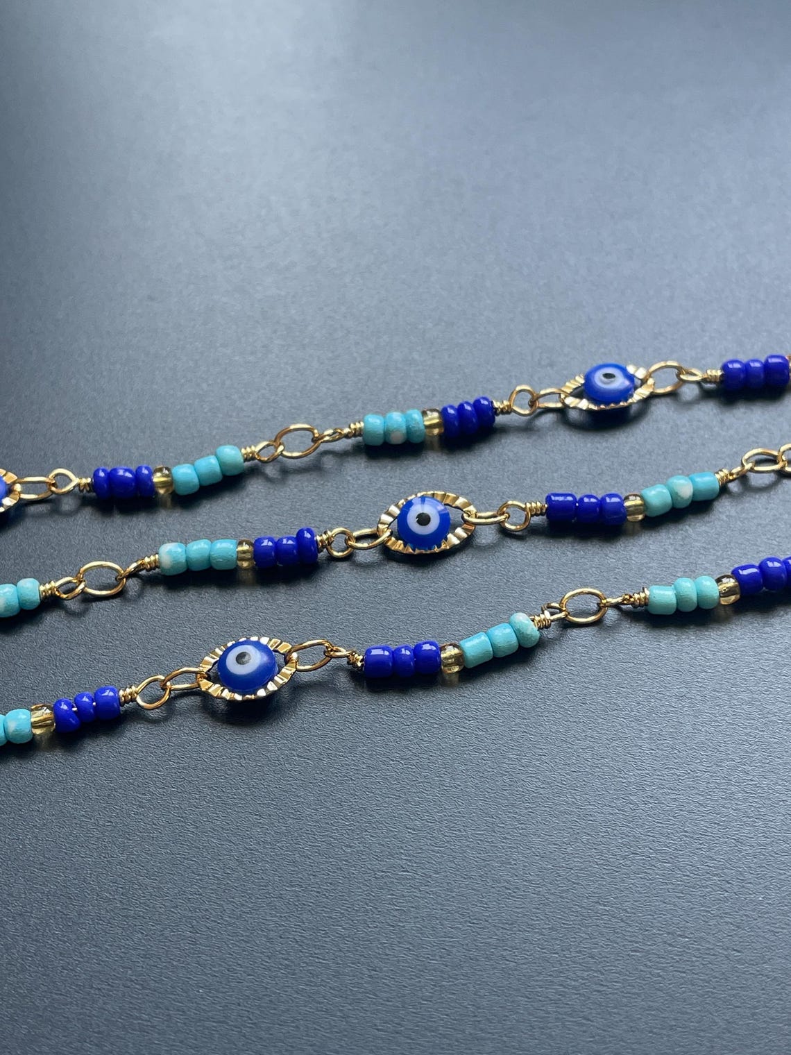 18k Gold Blue Enamel Evil Eye Chain - Beaded Jewelry Making - Etsy