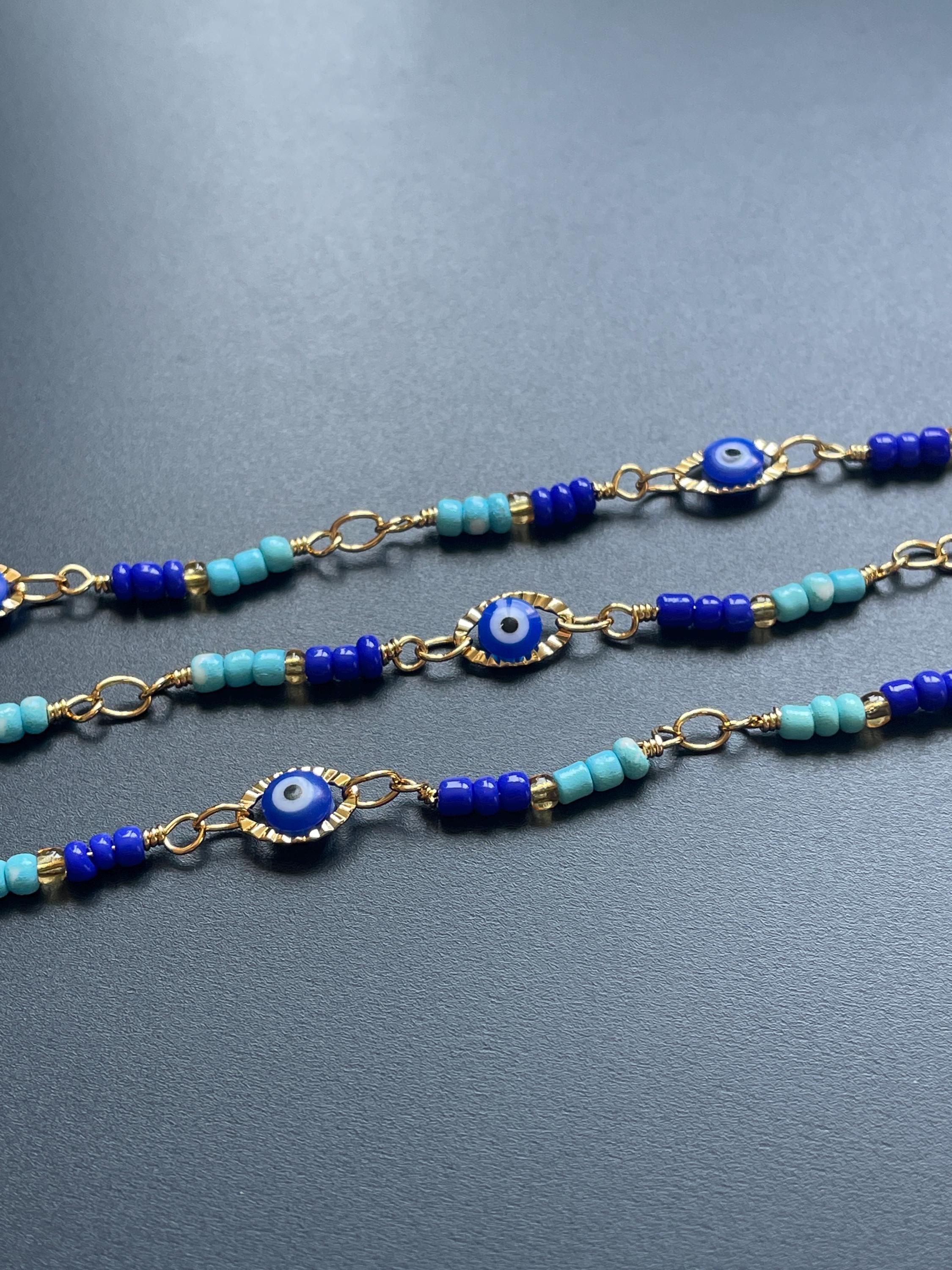 18k Gold Blue Enamel Evil Eye Chain - Beaded Jewelry Making - Etsy